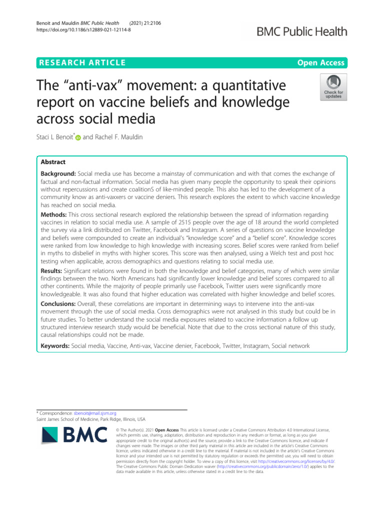 Bad Example of A Printed Article The Anti-Vax Movement and Social Media ...