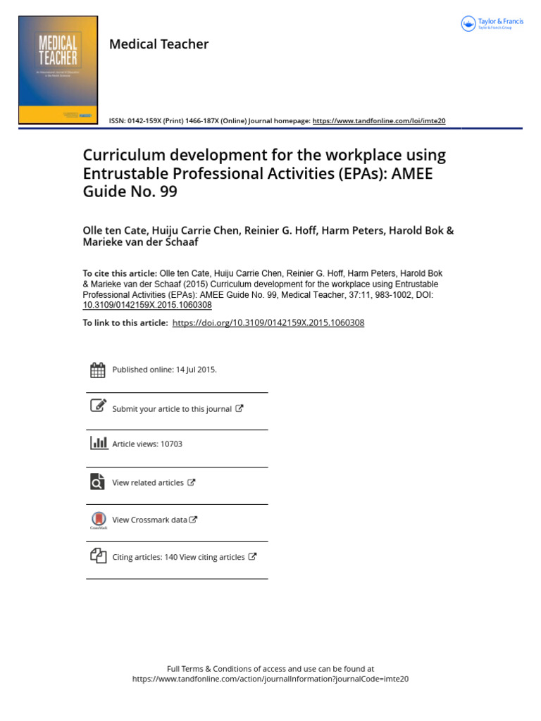 Curriculum Development For The Workplace Using Entrustable Professional Activities EPAs AMEE ...