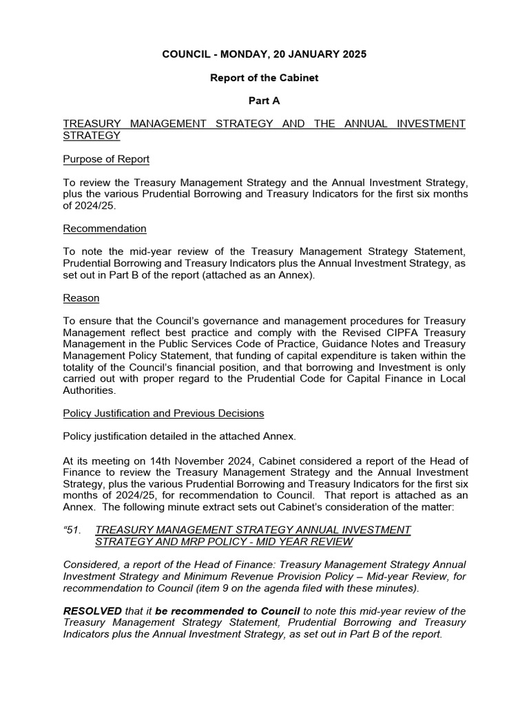 Treasury Management Strategy and The Annual Investment Strategy | PDF | Government Finances ...