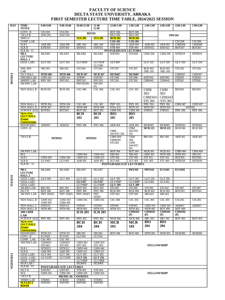 First Semester 2024-2025 Lecture Time Table - 040130 | PDF