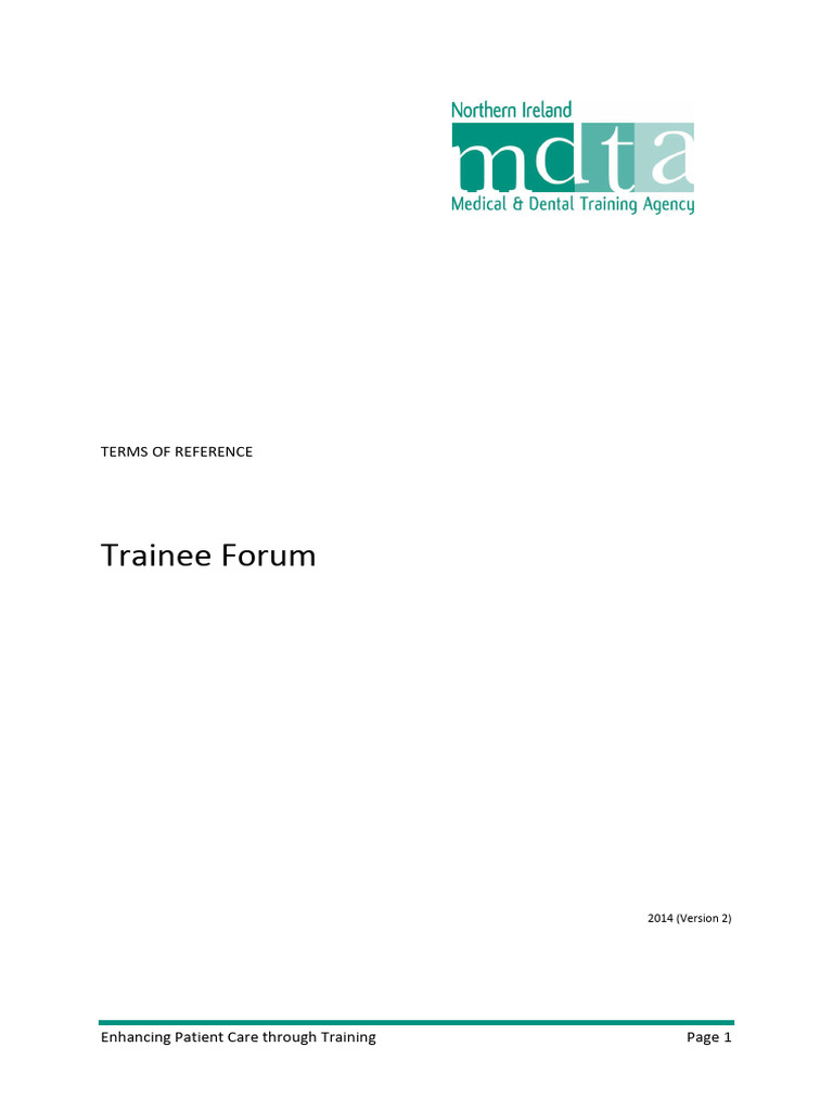 NIMDTA Trainee Forum ToR V2 | PDF | Health Care | Social Programs