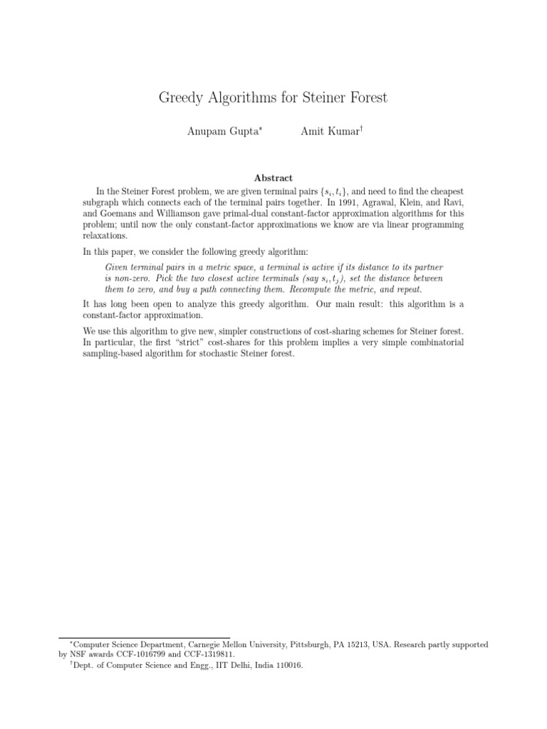 2015 (Gupta, Kumar) - Greedy Algorithms For Steiner Forest (Manu) | PDF | Algorithms | Mathematics