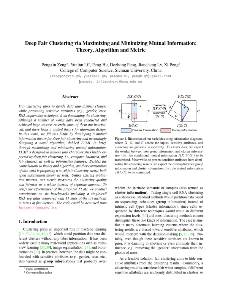 2023[Zeng, ..] - Deep fair clustering by mutual information[CVPR] | PDF | Cluster Analysis ...