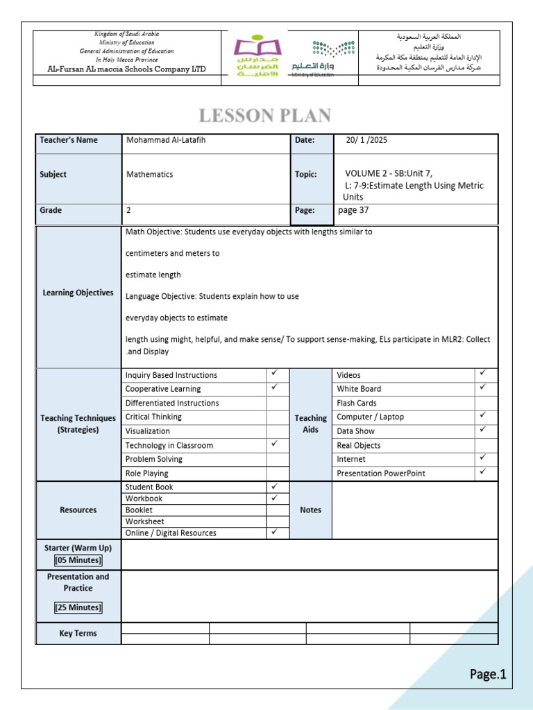 Lesson Plan 20-1-2025 - G2 | PDF | Lesson Plan | Worksheet