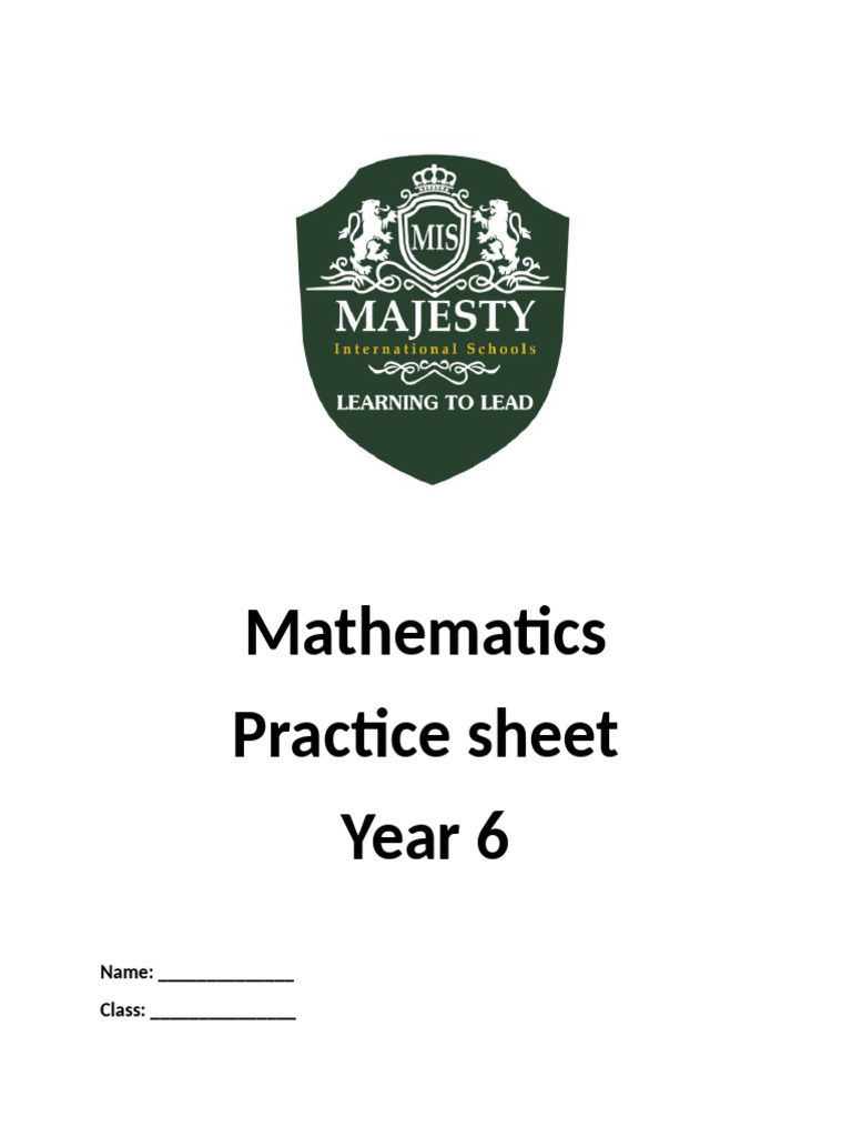 Year 6 Math Practice Sheet | PDF