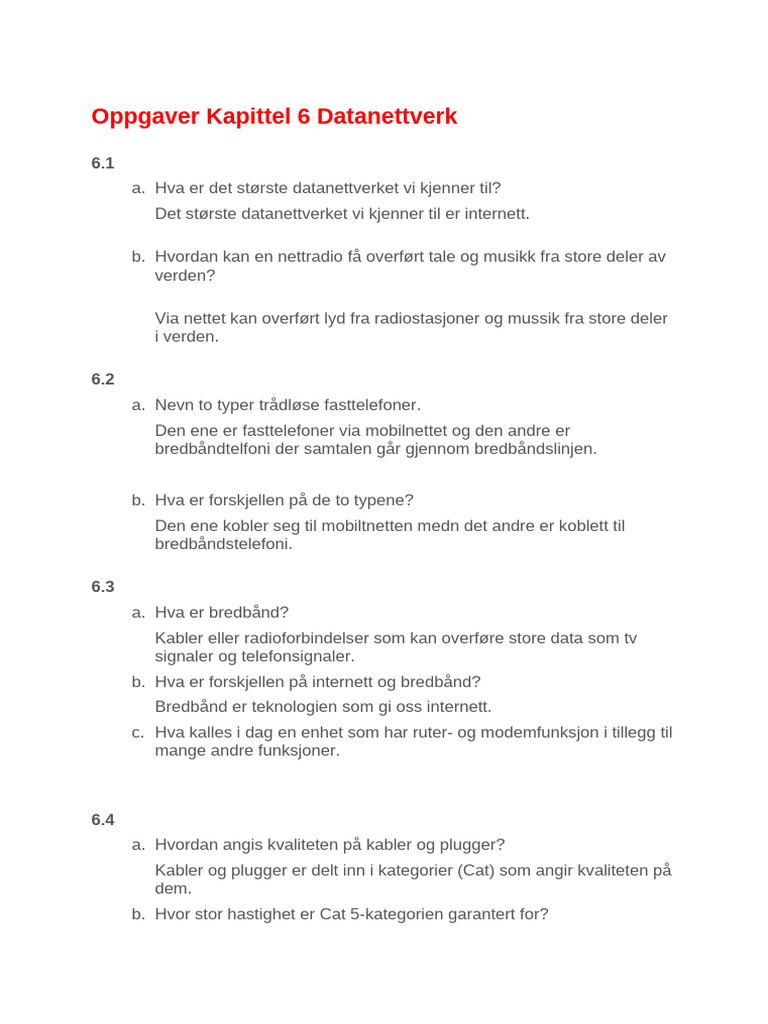 Oppgaver Kap 6 Datanettverk fre | PDF