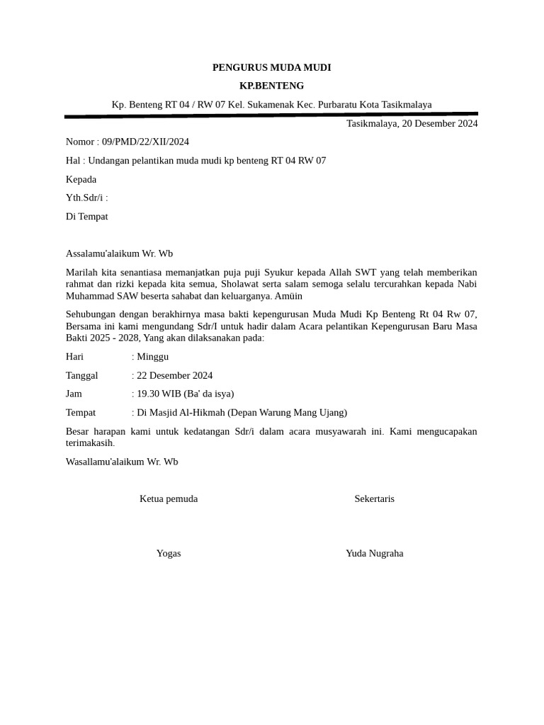 Surat Undangan PENGURUS MUDA MUDI | PDF