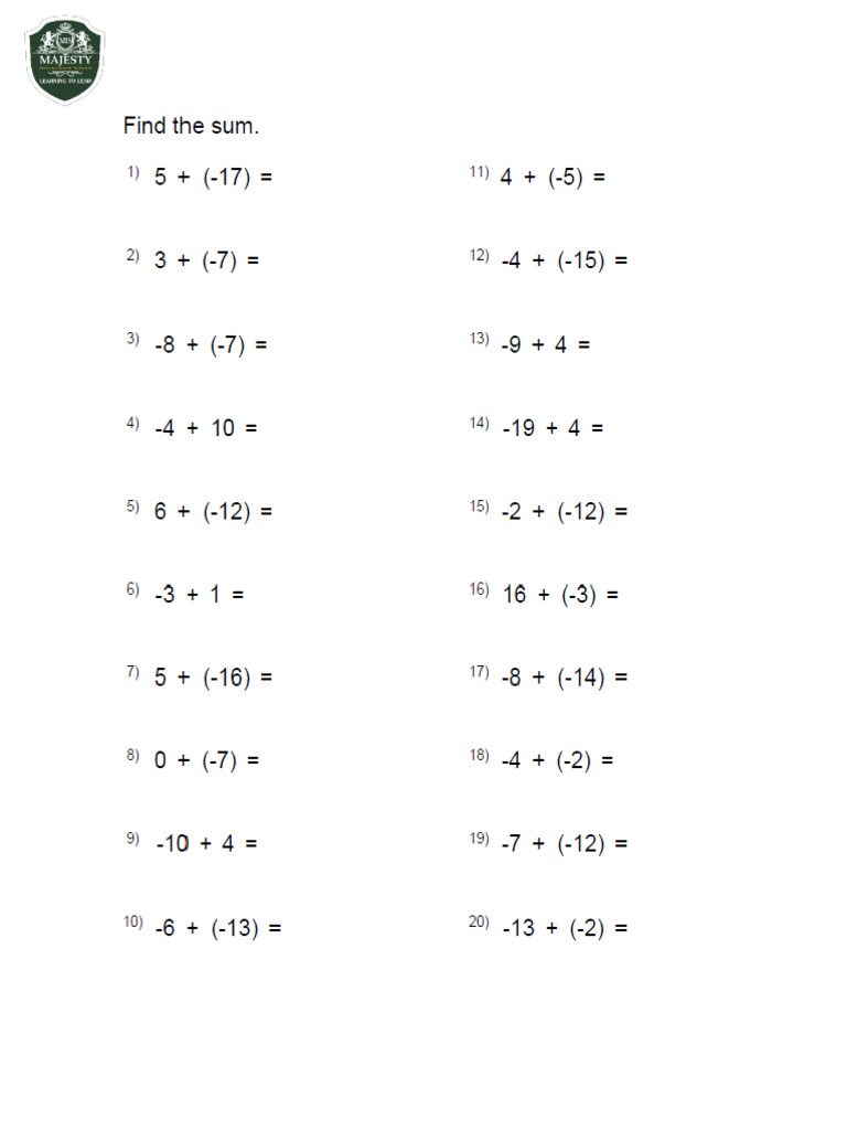 Add and Subtract Integers | PDF
