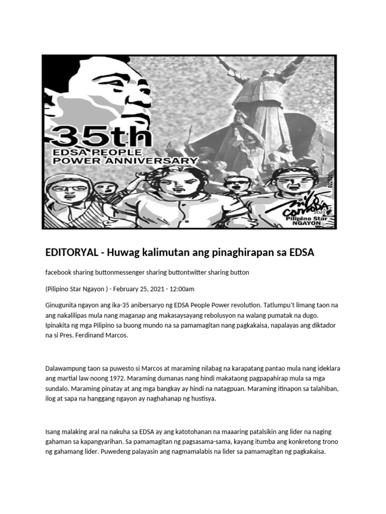EDITORYAL SA NATATANGING ARAW -EDSA | PDF