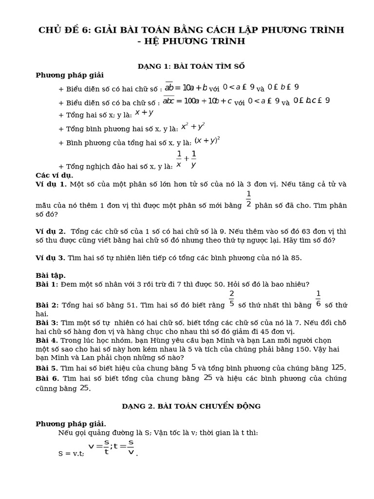CHỦ-ĐỀ-6_GIẢI-TOÁN-BẰNG-CÁCH-LẬP-PT-HPT-1 | PDF