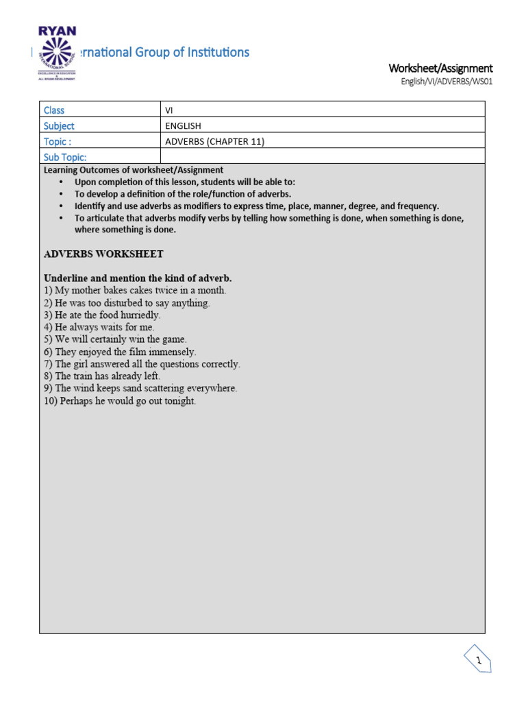 Worksheet Adverbs Pdf Ic32135 Pdf