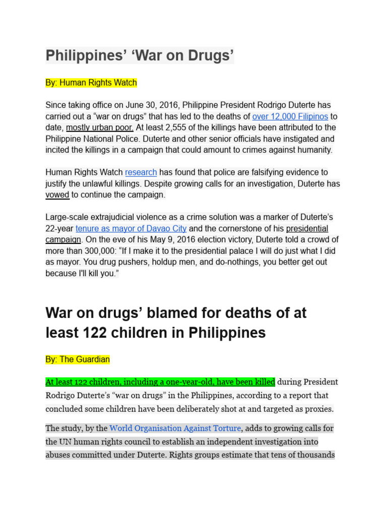 Duterte's Drug War: Human Rights Crisis | PDF | Rodrigo Duterte | Injustice