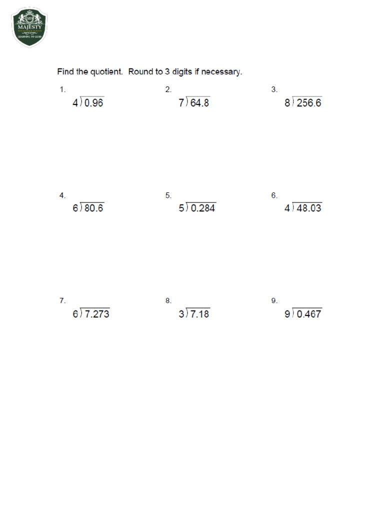 Dividing Decimals Again | PDF