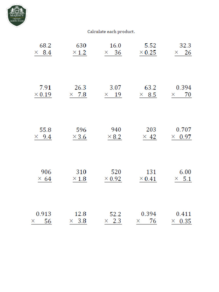 Decimal Multiplication Pdf