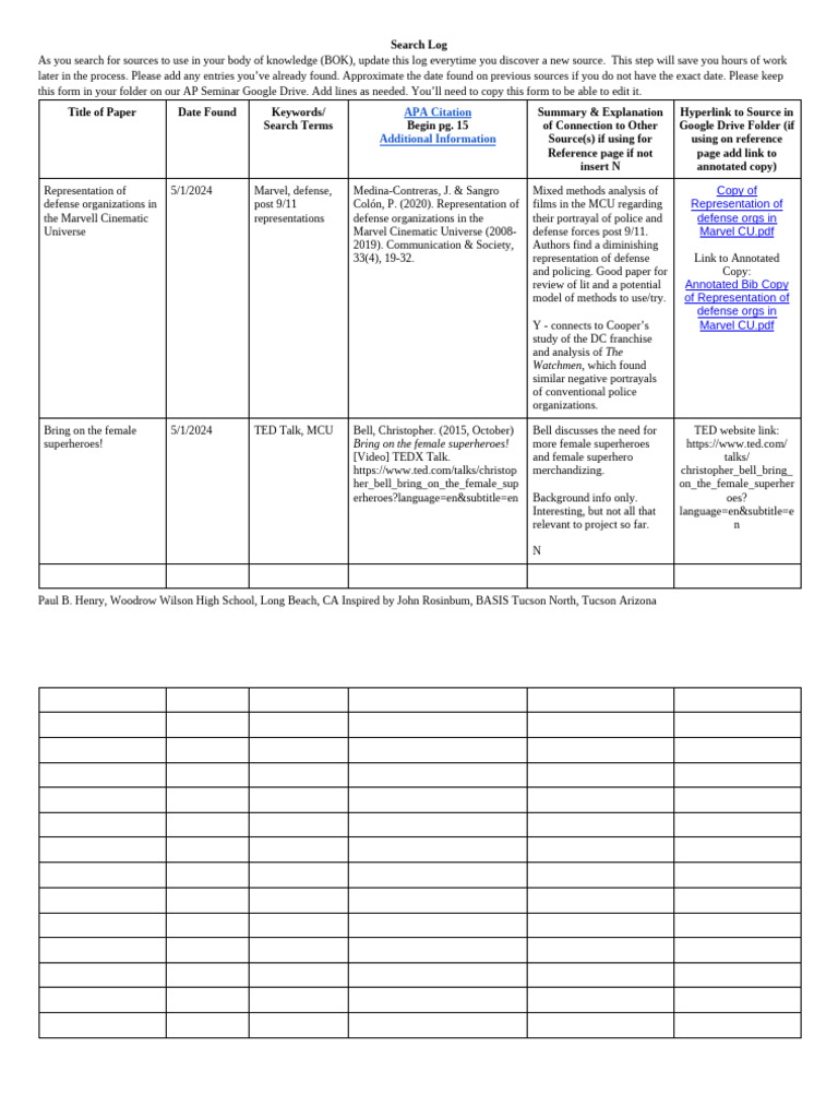 Search Log (Template) | PDF
