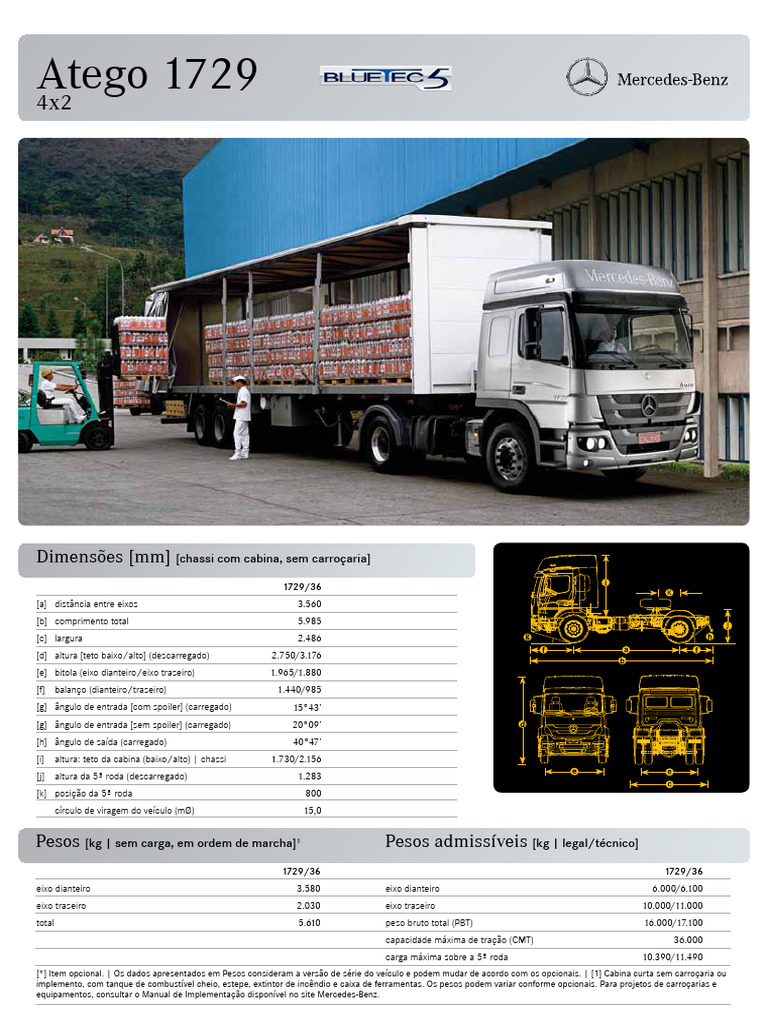 Especificações Técnicas do Atego 1729 | PDF | Eixo | Veículo motorizado