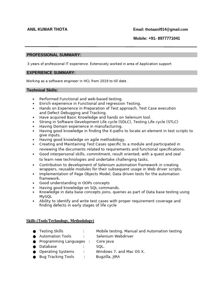 Thota Anil CV | PDF | Software Development Process | Databases