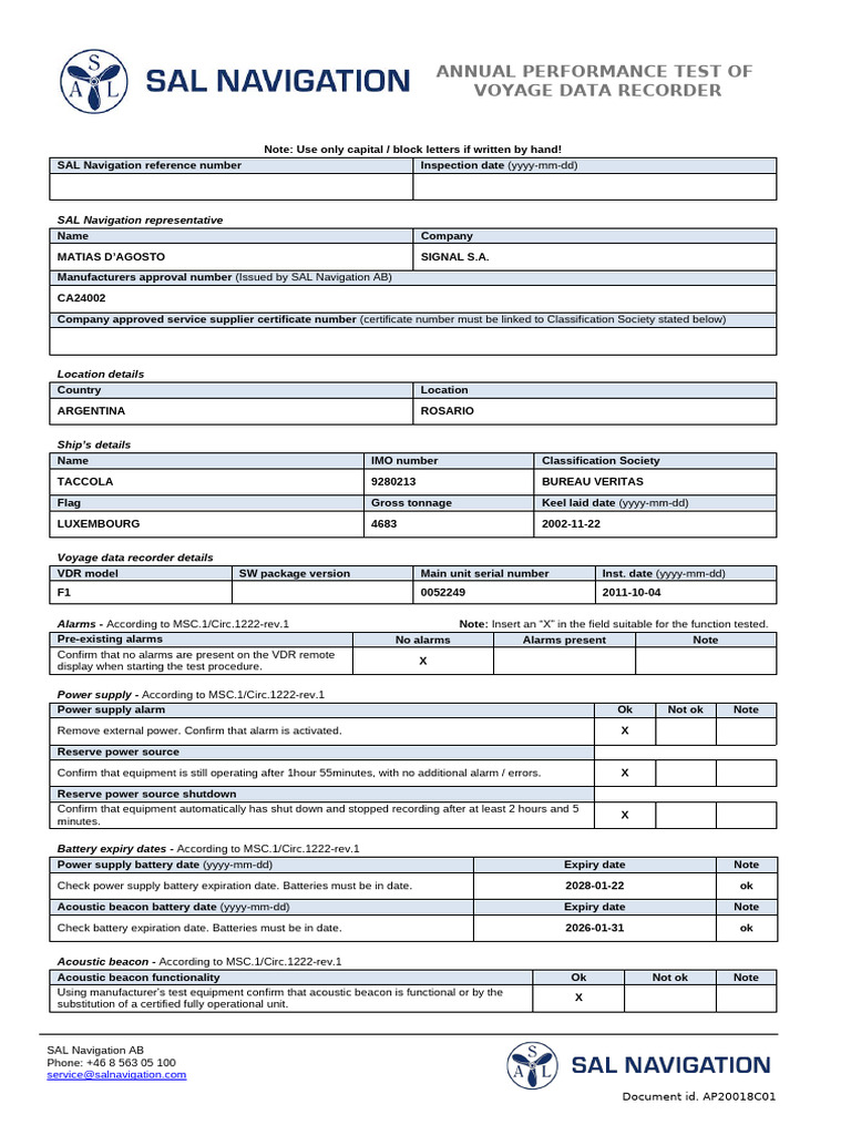 SAL Navigation APT Protocol (AP20018C01) | PDF