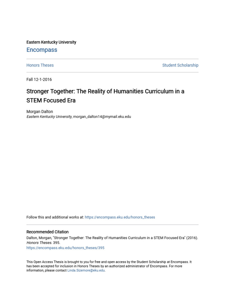 Stronger Together - The Reality of Humanities Curriculum in A STEM ...