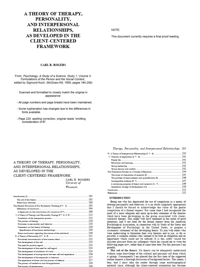 Rogers-1959 Client Centered Therapy | PDF | Psychotherapy | Awareness