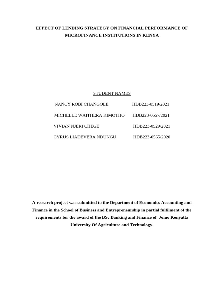 Final Project Document | PDF | Microfinance | Credit