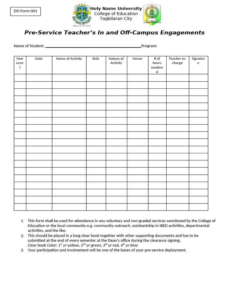Pre-Service Teacher Engagement Log | PDF