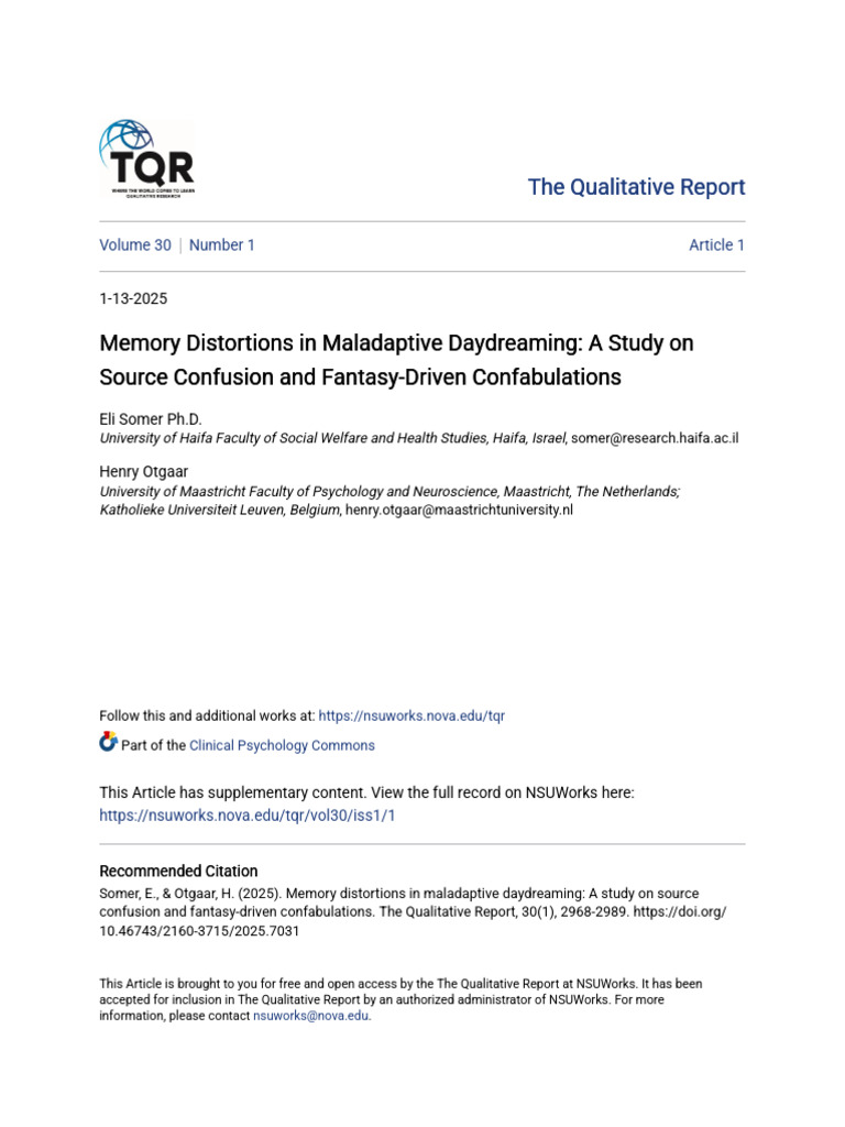 Memory Distortions in Maladaptive Daydreaming - A Study On Source | PDF ...