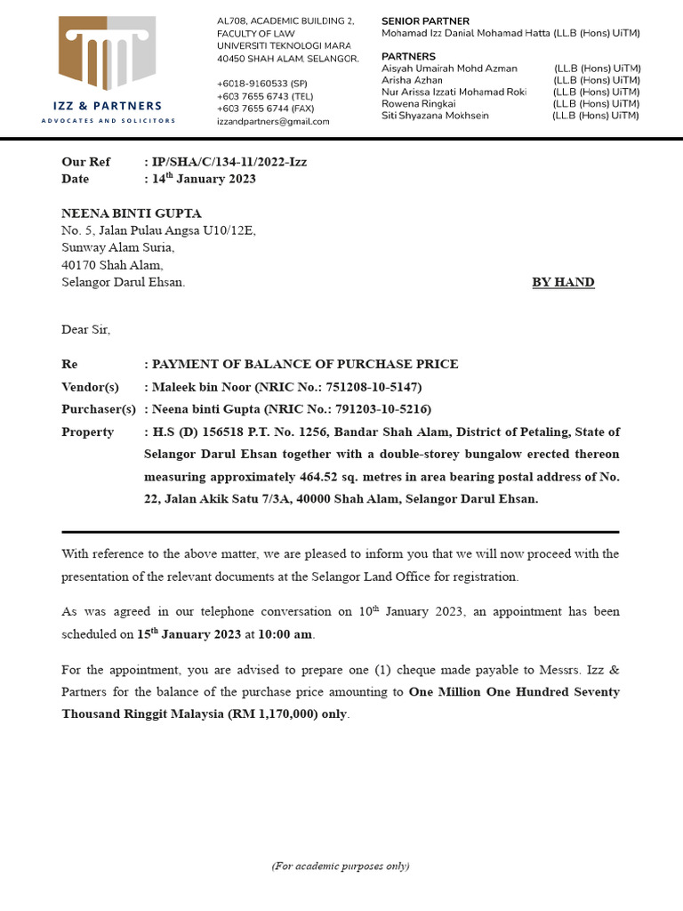 ITEM 18.1 (14 - 01 - 2023) - Letter To P - Payment of BPP (Ariz) | PDF