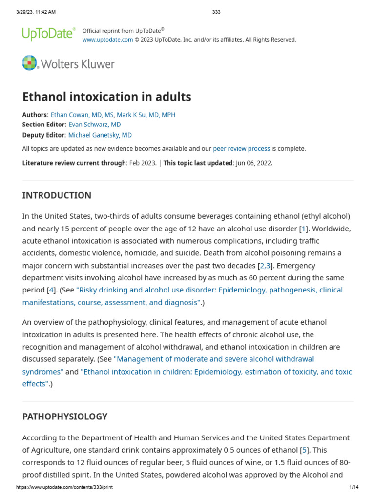 Ethanol Intoxication in Adults | PDF | Alcohol Intoxication | Ethanol