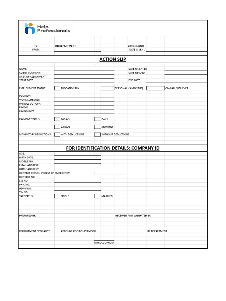 Action Slip Form | PDF