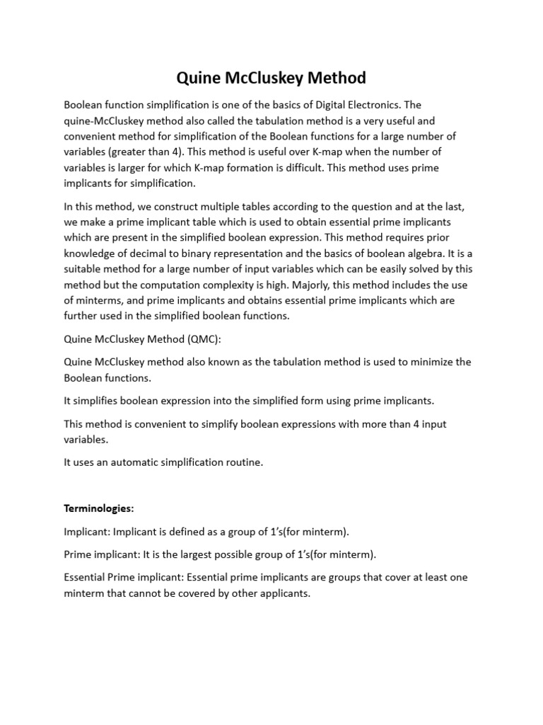 L14-Quine McCluskey Method | PDF | Applied Mathematics | Mathematics