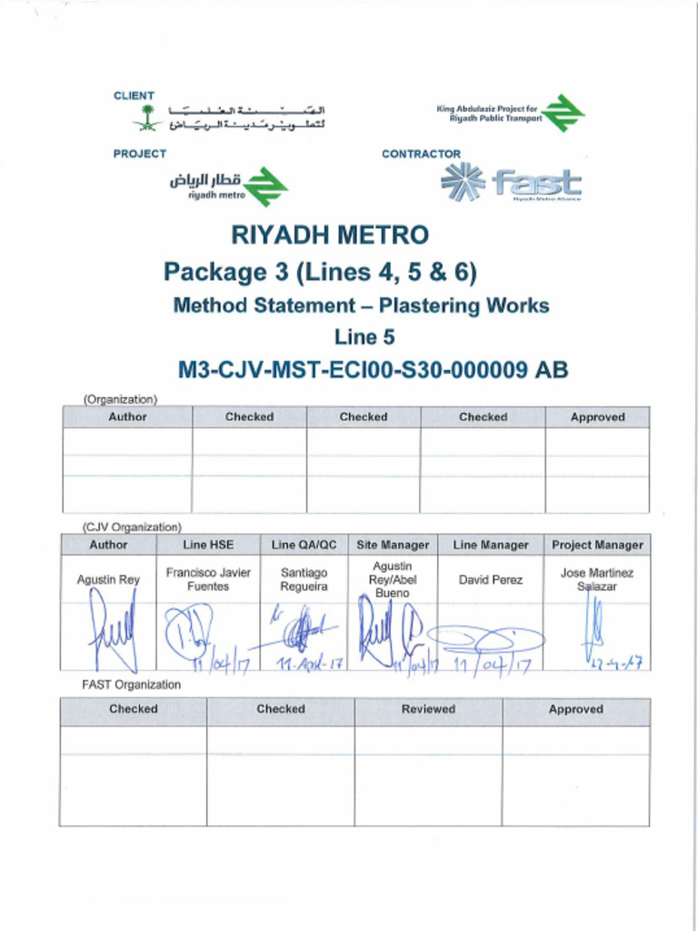 M3-CJV-MST-ECI00-S30-000009_Method Statement - Plastering Works in Line 5_Rev. AB | PDF ...