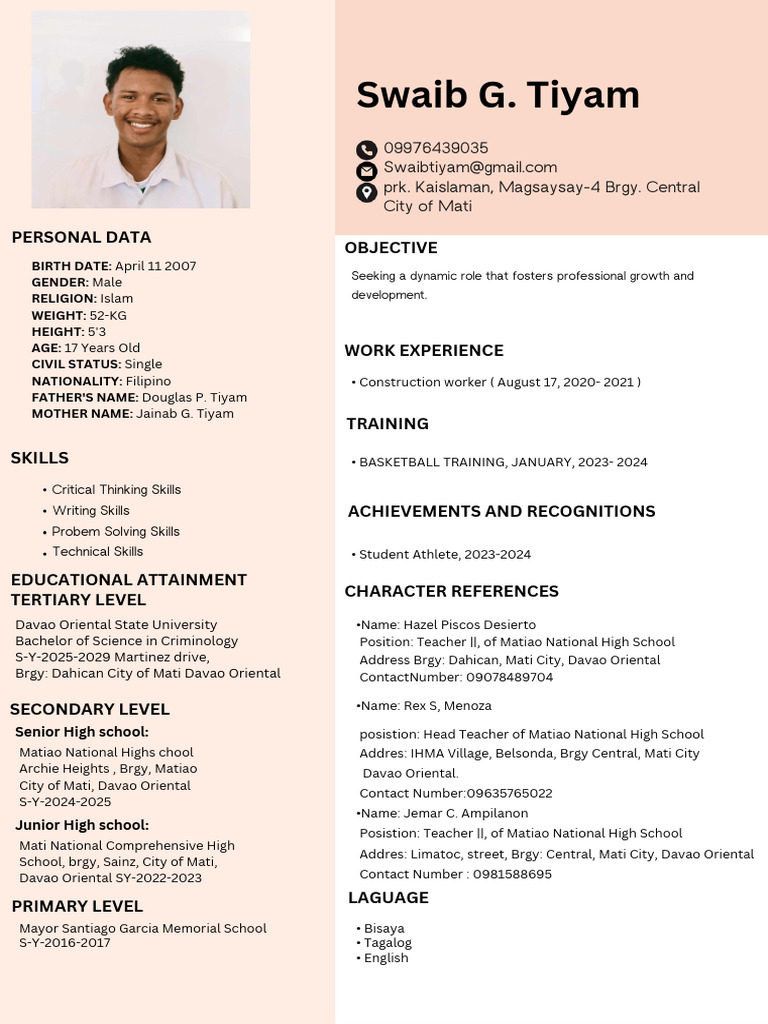 Resume of Swaib G. Tiyam | PDF
