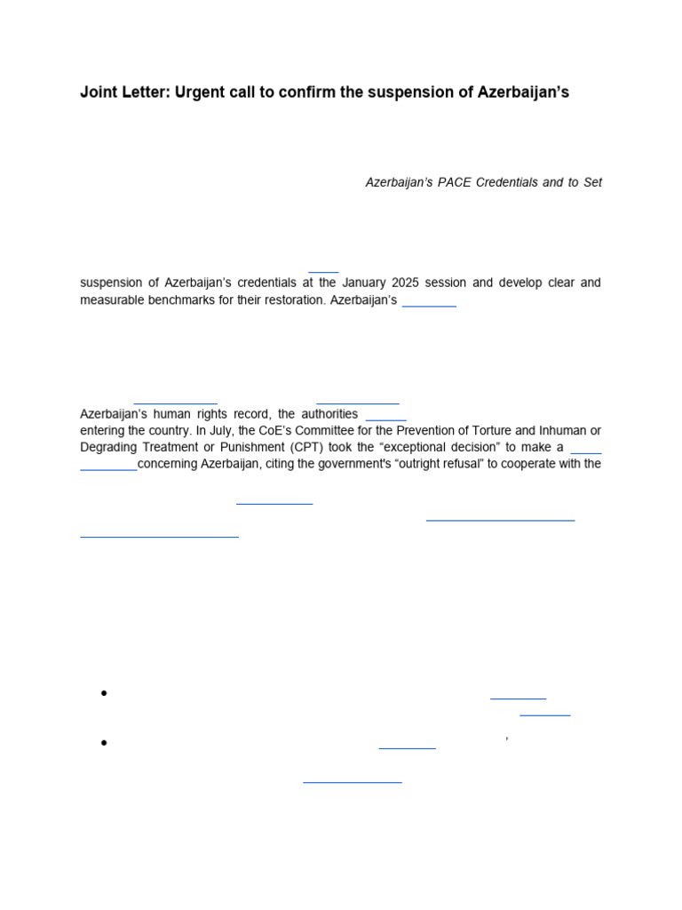 Jan 21 Joint Azerbaijan Letter PACE | PDF | Human Rights | Justice