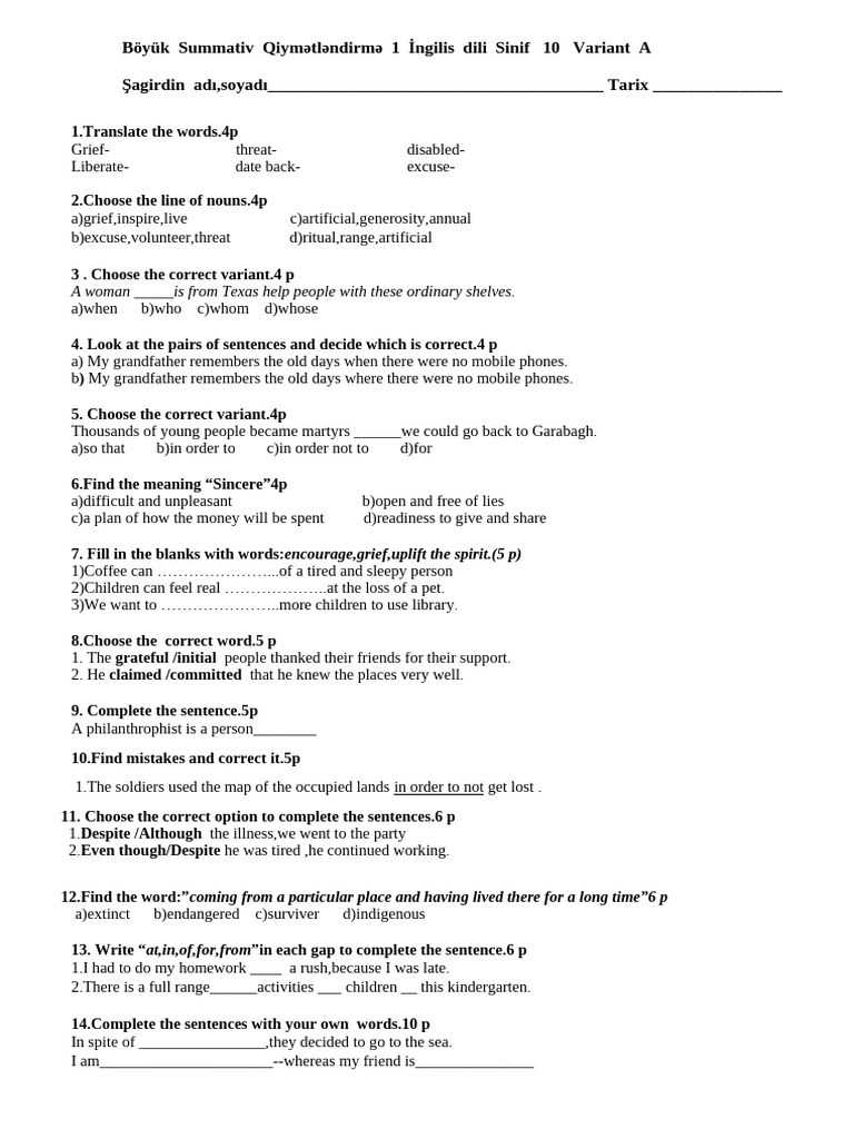 BSQ 1 Ingilis Dili Sinif 10 A | PDF | Languages | Foreign Language Studies