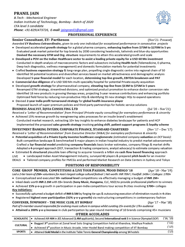 Pranil Resume 15092023 v1 | PDF | Mergers And Acquisitions | Valuation (Finance)