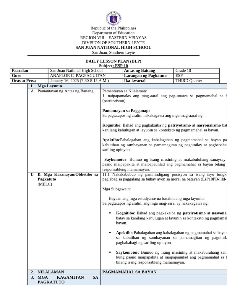 Esp DLP Week 5 Part 1 | PDF