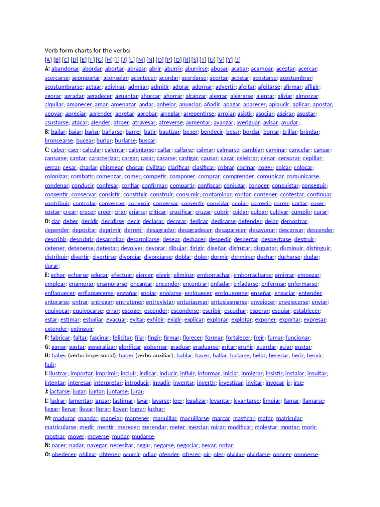 4 Verb Form Charts For The Verbs A TO Z VERBS | PDF