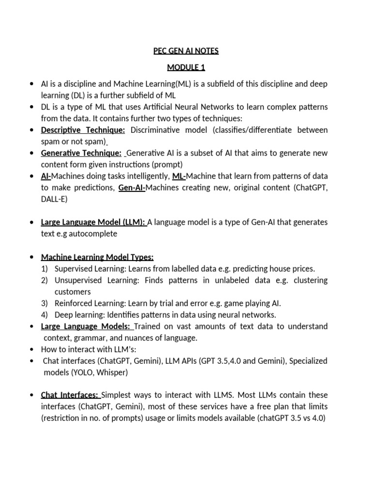 PEC GEN AI NOTES | PDF | Machine Learning | Python (Programming Language)