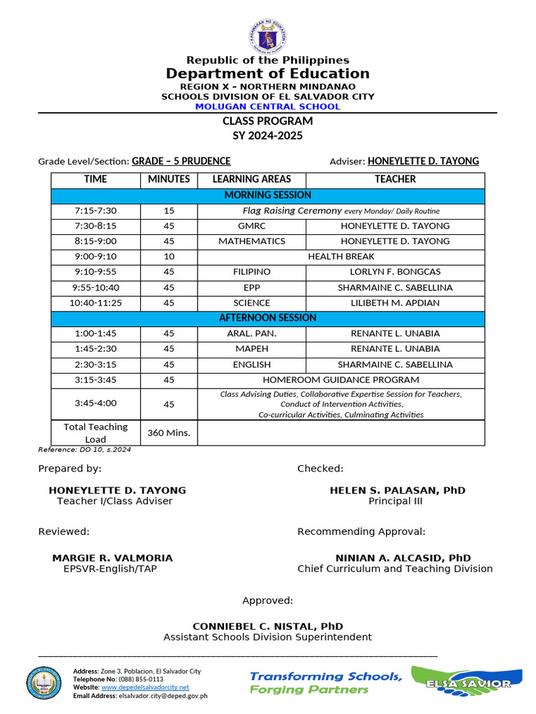 Classroom Program Matatag Grade 5 | PDF | Teachers