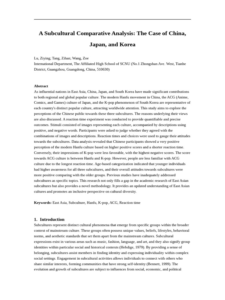 A Cross-Cultural Comparative Analysis of Subcultural Preferences The ...