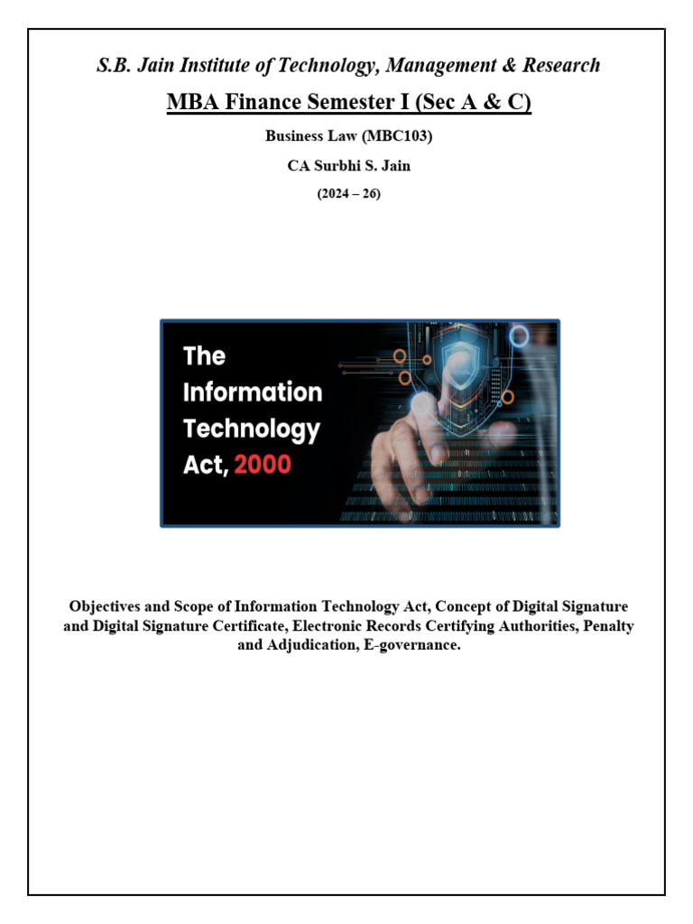 Unit VI - The Information Technology Act, 2000 | PDF | Public Key Certificate | Public Key ...