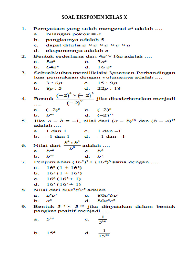 Soal Latihan Eksponen Kelas 10 | PDF