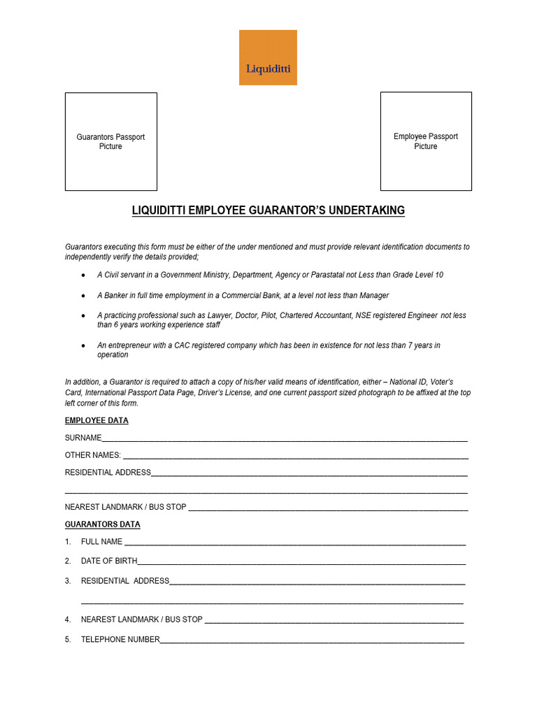 Intern Guarantor's Undertaking | PDF | Identity Document | Authentication