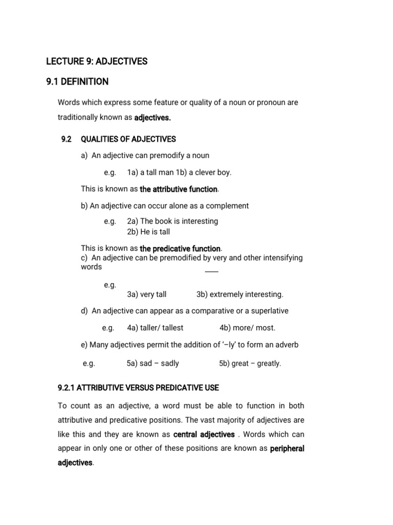 Lecture 9 (Adjectives) | PDF