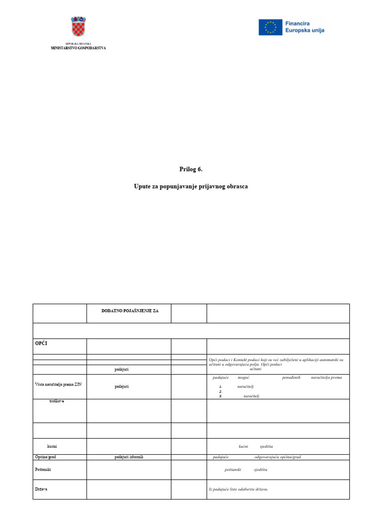 Prilog 6. Upute Za Popunjavanje | PDF