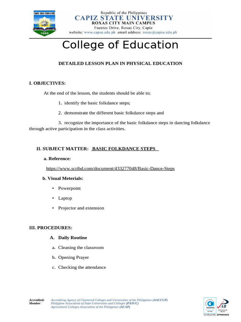 Basic Folkdance Steps Lesson Plan | PDF | Dances