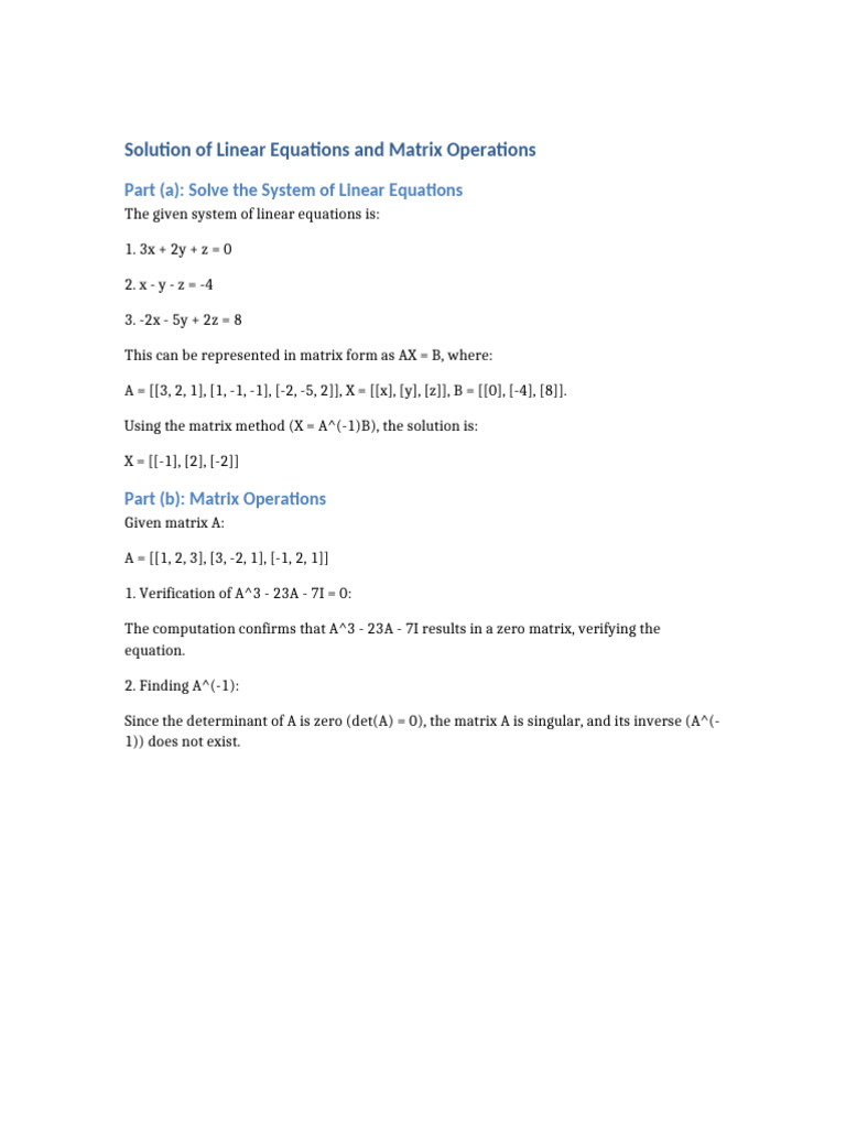 Linear Equations And Matrix Solutions Pdf