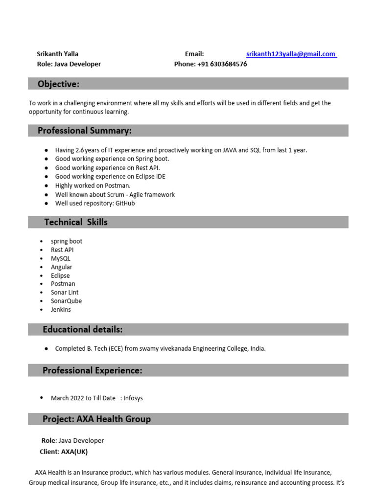 Java Developer with Spring Boot Expertise | PDF | Unit Testing ...