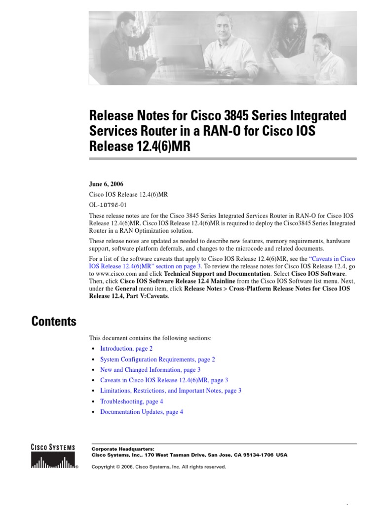 Cisco 3845 Series Integrated Services Router IOS Relase 12.4 (6) MR | PDF | Cisco Systems ...